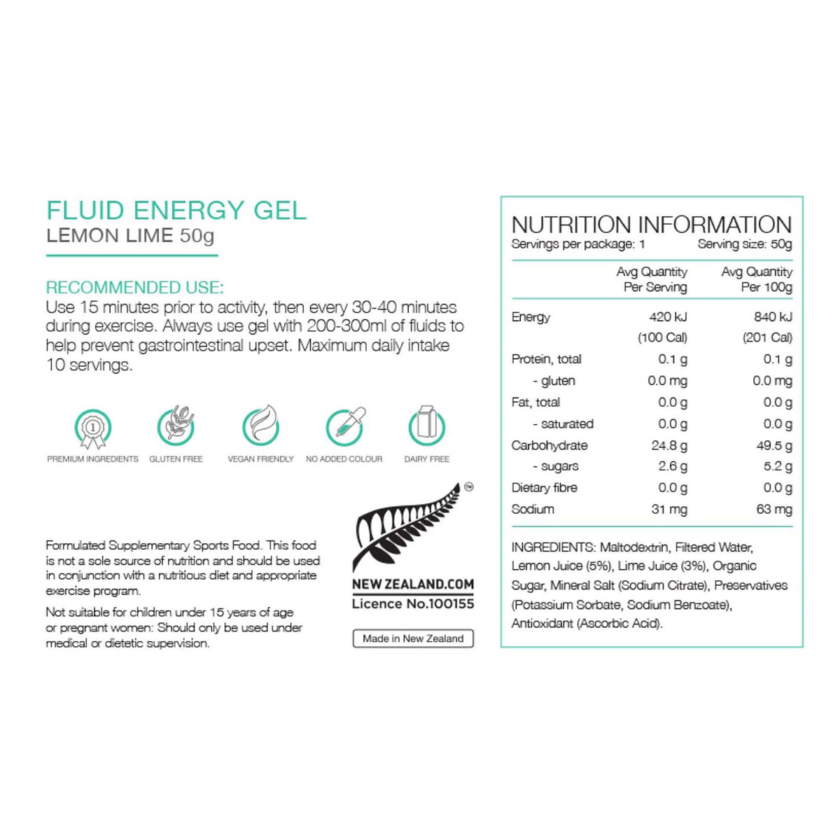 50g Lemon Lime Energy Gel